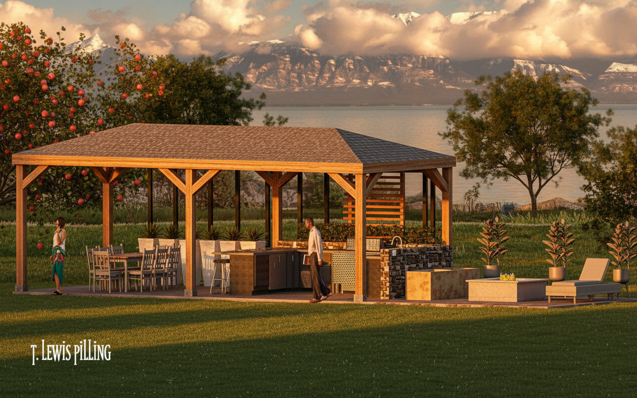 Pavilion No.1 - Outdoor Dining Area Plans | Kitchen, Fire Pit ...